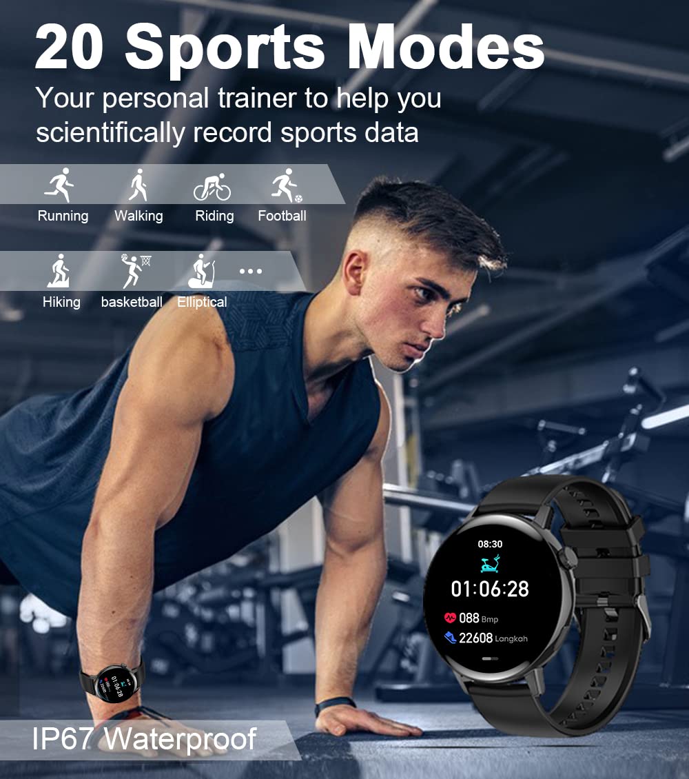 HOK Smart Watch 2023 Bluetooth Call & Text Receive/Dial Smartwatch for Android & iOS Phone with 1.32’ HD Screen Fitness Tracker with Heart Rate Sleep Monitor Pedometer Waterproof for Women Men(Black)