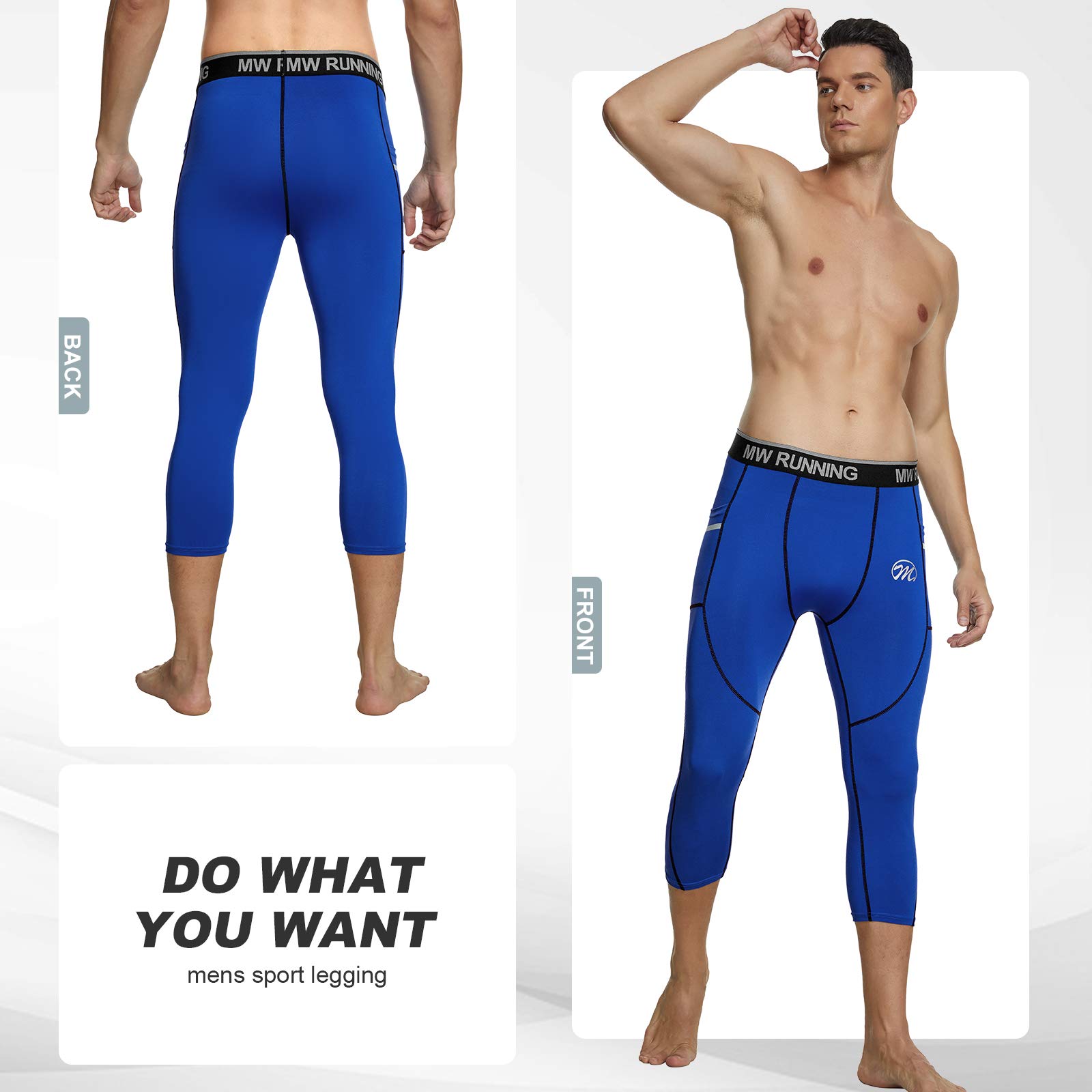 MEETYOO Men's 3/4 Compression Pants, Cool Dry Leggings Sport Workout Tights Base Layer Running Cycling