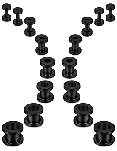Jenxnjsjo Black Gauges for Ears 14G to 00G Tunnels Ear Stretching Kit Gauge Plugs Gage Stretchers Expander Starter Kits Double Zero Gauging Plug Earrings Set Surgical Stainless Steel for Women Men