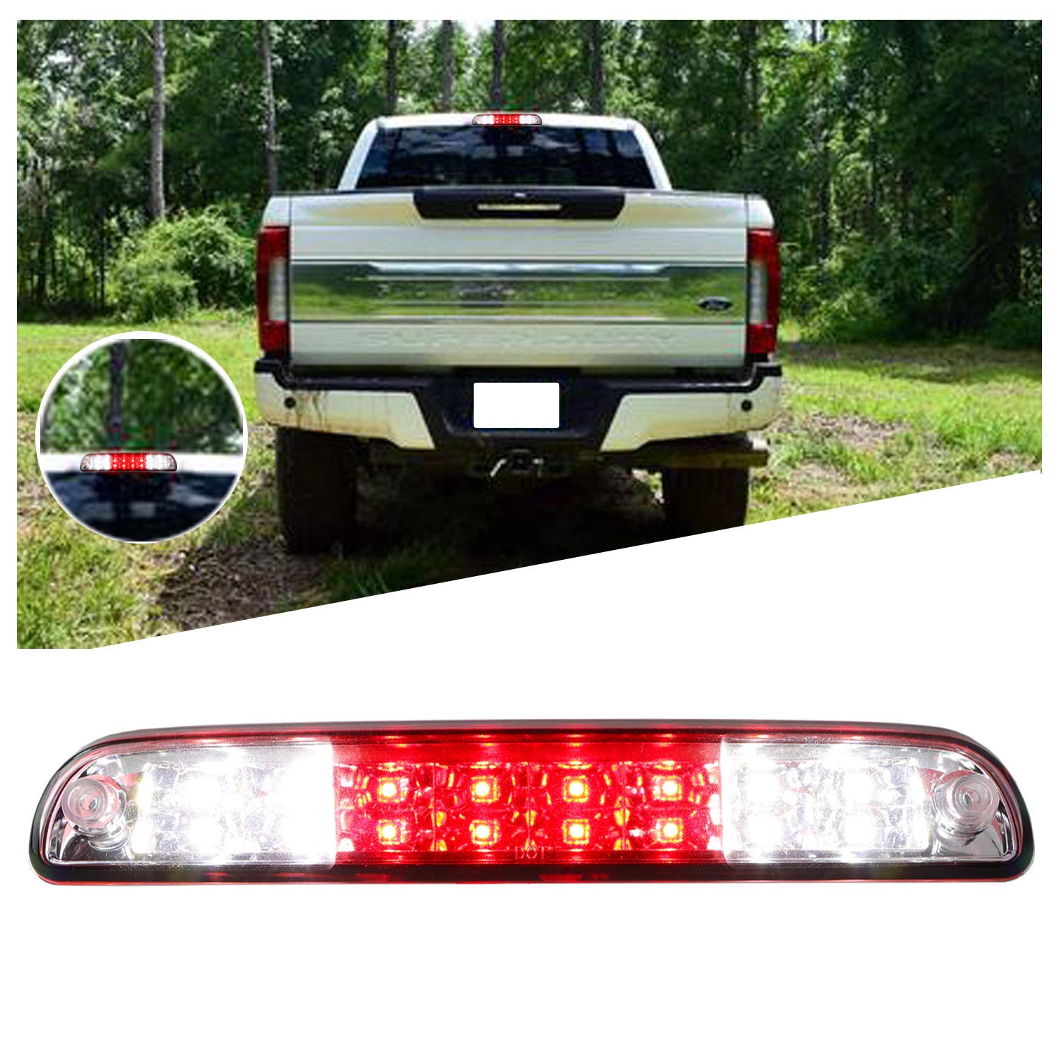 High Mount 3rd Brake Light Dual Row LED Light For Ford Super Duty/Ranger/Mazda B-Series Tail Light Stop Light (Red Lens)