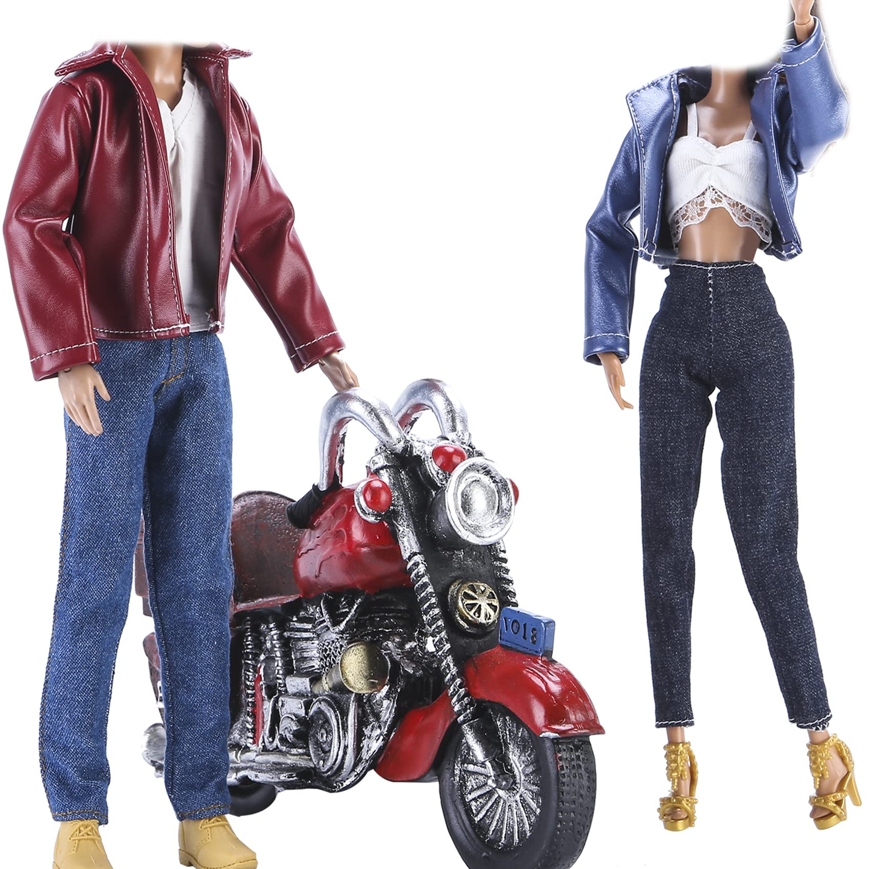 YAMASO Leather Coat Suit Pack,Cool Wild Motorcycle Style Couple Clothes for 11.5β³ Girl Dolls and 12β³ Boy DollοΌDoll and Motorcycle not IncludedοΌ
