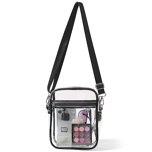 TOBVZOO Clear Bag Stadium Approved|Clear Crossbody Bags for Women Men|Clear Purse for Concerts Festivals Sports Events (Black - waterproof zipper)