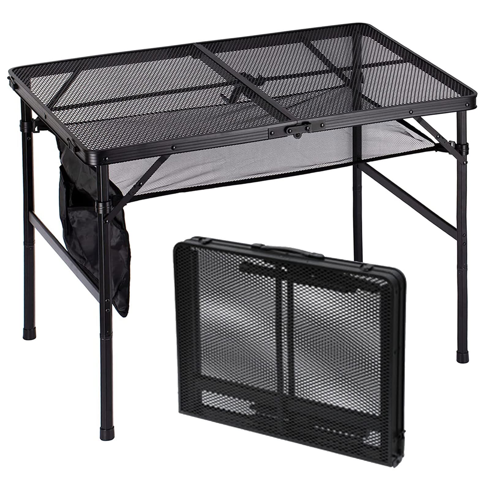 Kweetle Foldable Camping Table, Aluminum Camp Grill Table Height Adjustable, Portable Table with Mesh Bag, Picnic Tables for Outdoors, RV, BBQ, Garden, Cooking, Beach (35.4" x 23.6" x 26.4")