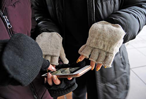 Illinois Glove Company 360L Rag Wool Glomitt Flip Mitten 3M Thinsulate Lined Soft Leather Grip Palm L Tan, Soft Leather Palm for Grip, Elastic Wrist, Mitten Flips Open to Expose Fingerless Gloves