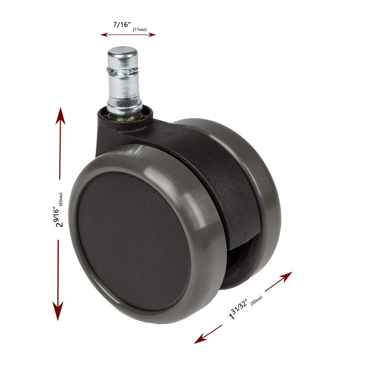 hjh OFFICE 2,5 inch Office Chair Caster Wheels 7/16 inch Stem Diameter, Casters for Hard Floors (Set of 5)