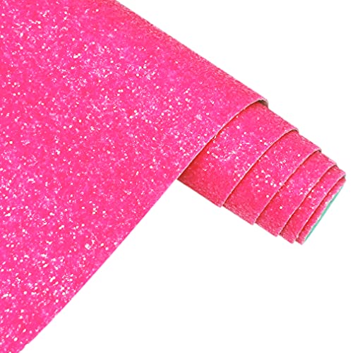 XHT 12"x53" Neon Chunky Glitter Faux Leather Roll Sparkle Sequins Flourescent PU Synthetic Leather for Sewing Crafts Hair Bows Earrings Jewelry Making (Pink)