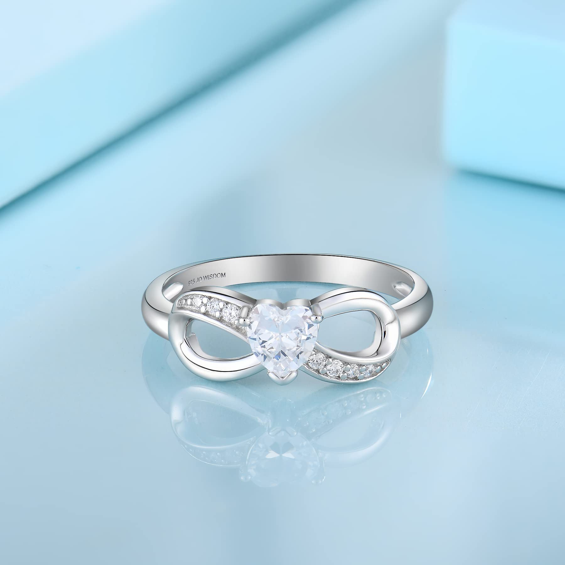 JO WISDOM Infinity Heart Promise Rings for Women 925 Sterling Silver Size 6