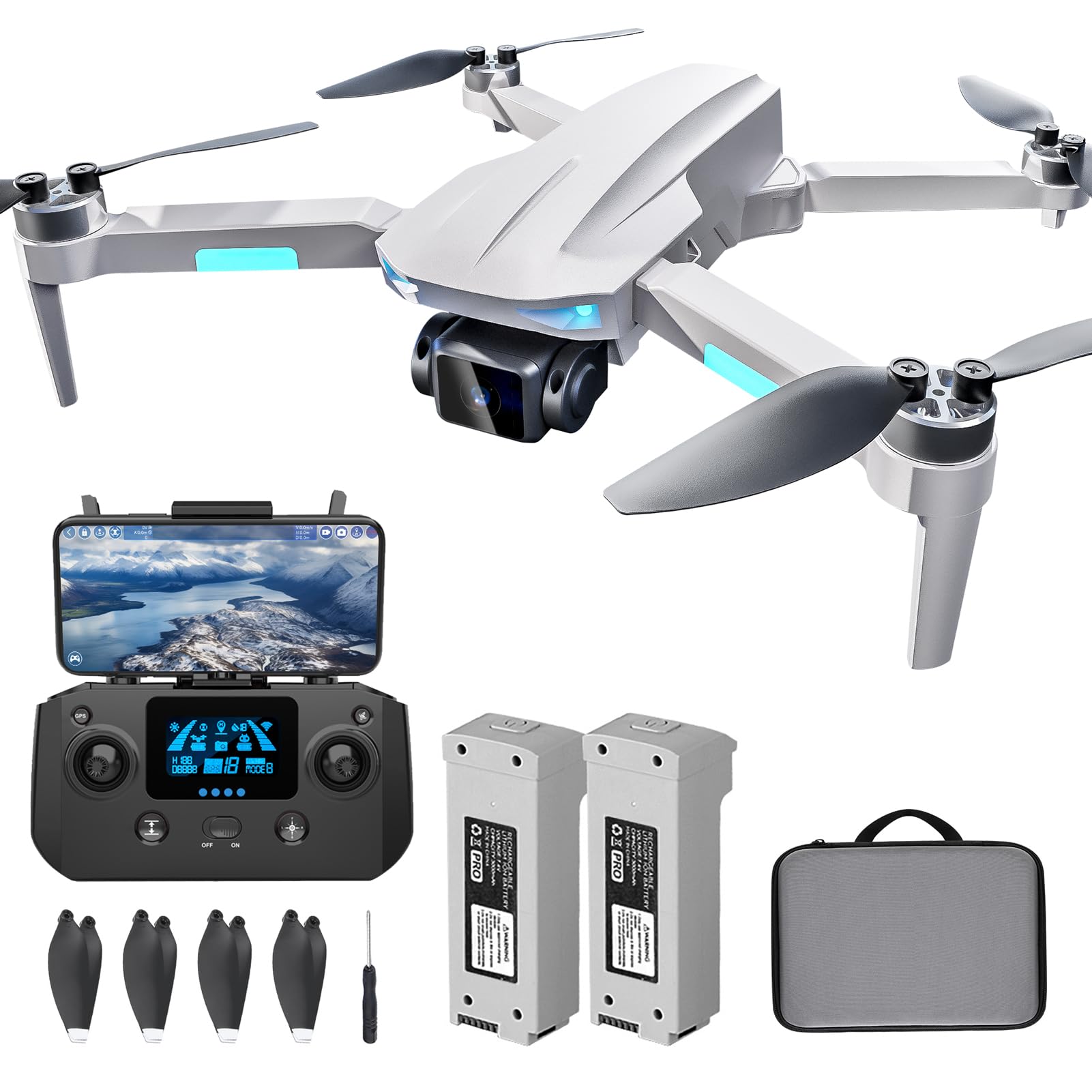 HHD Drones with Camera for Adults 4K: Designed for Beginners, Ultra-Stable Flight, Dual Batteries, Easy-to-Use GPS, Real-Time Transmission, and 2 Sets of Replacement Blades