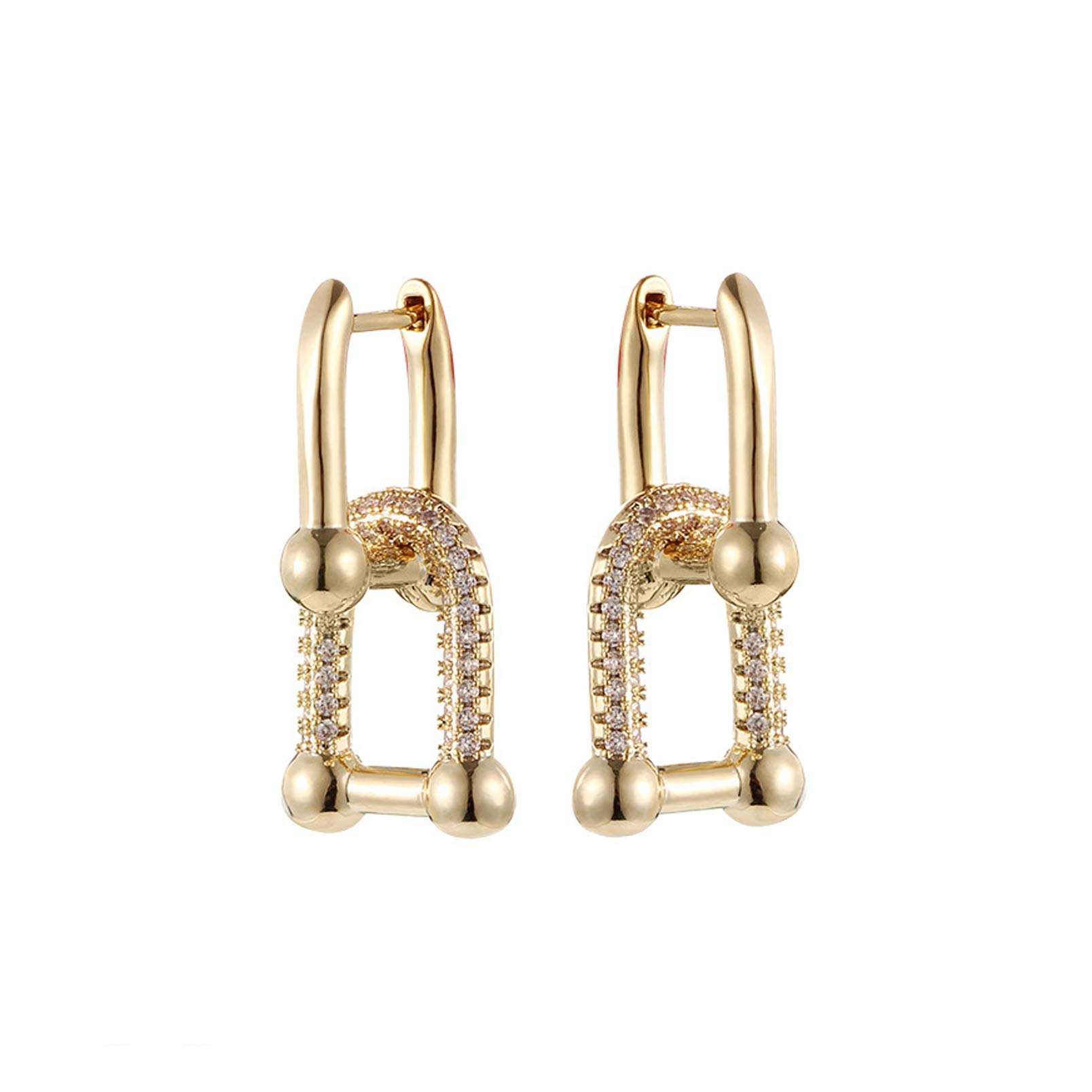 Heavstjer Fashion Alloy Hollow Rectangular Earrings Bling Crystal Earrings Geometry Dangle Drop Earrings(Gold)