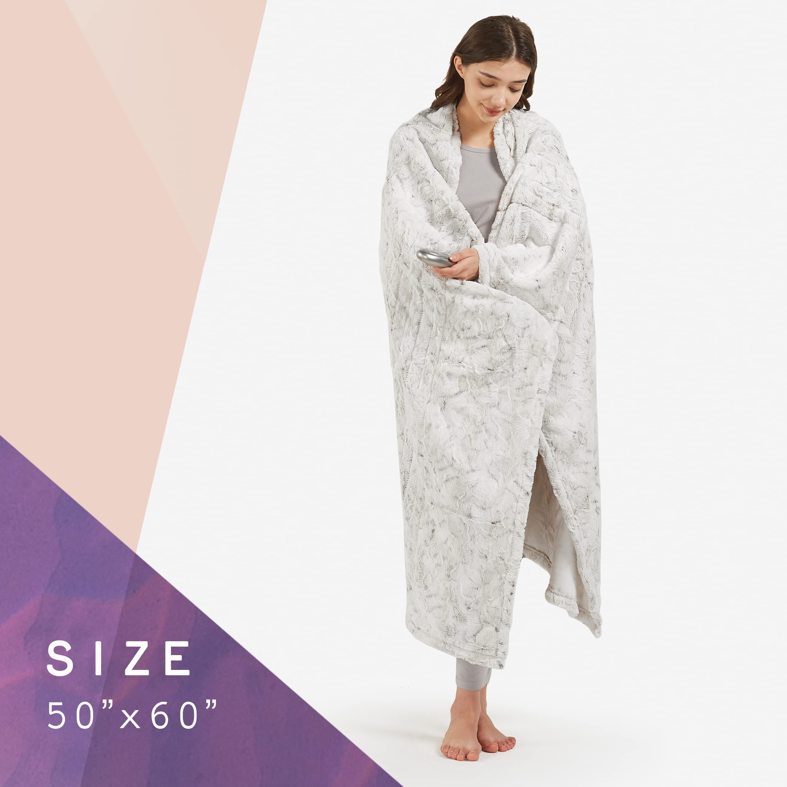 Hyde Lane Luxury Faux Fur Heated Throw Blanket | 50x60 Fuzzy Heating Blanket | Soft Snow Leopard Mink Reverse Electric Throw | 3 Heat Settings | Auto-Shutoff | Machine Washable