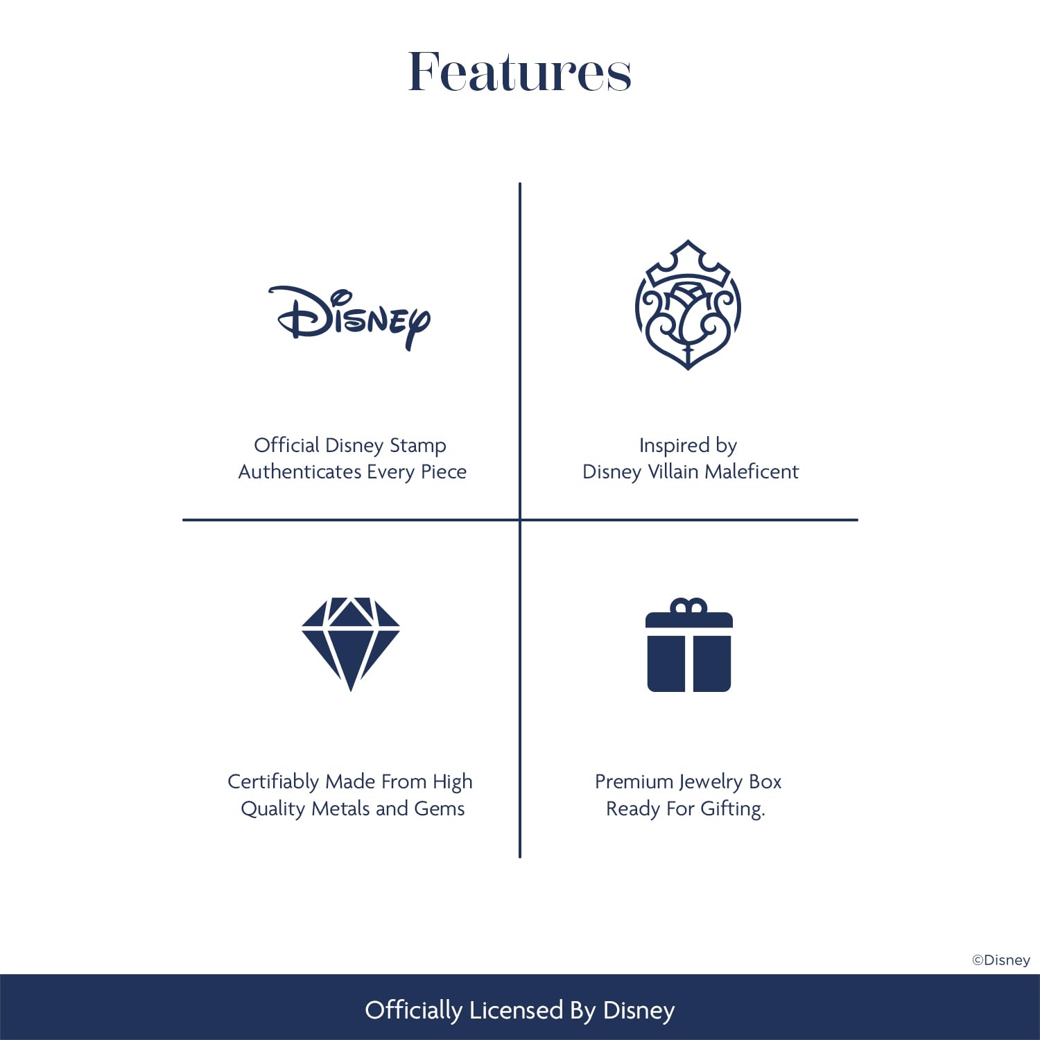 Jewelili Enchanted Disney Fine Jewelry Sterling Silver with Black Rhodium 1/10 Cttw Diamond Maleficent Pendant