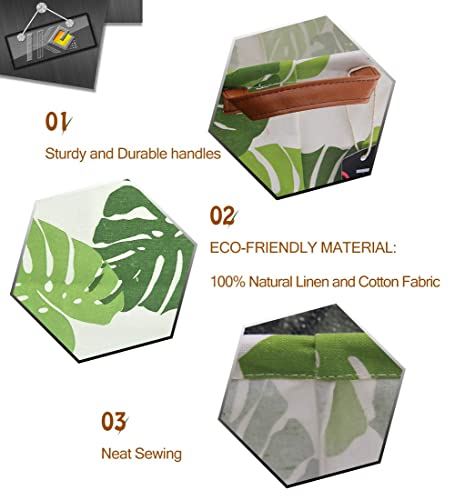 HKEC Rectangle Green Storage Basket,Clothes Basket with Handles, Collapsible Storage Box,Cute Canvas Toy Bin for Kids,Gift Basket,Room Decor(Banana leaf)