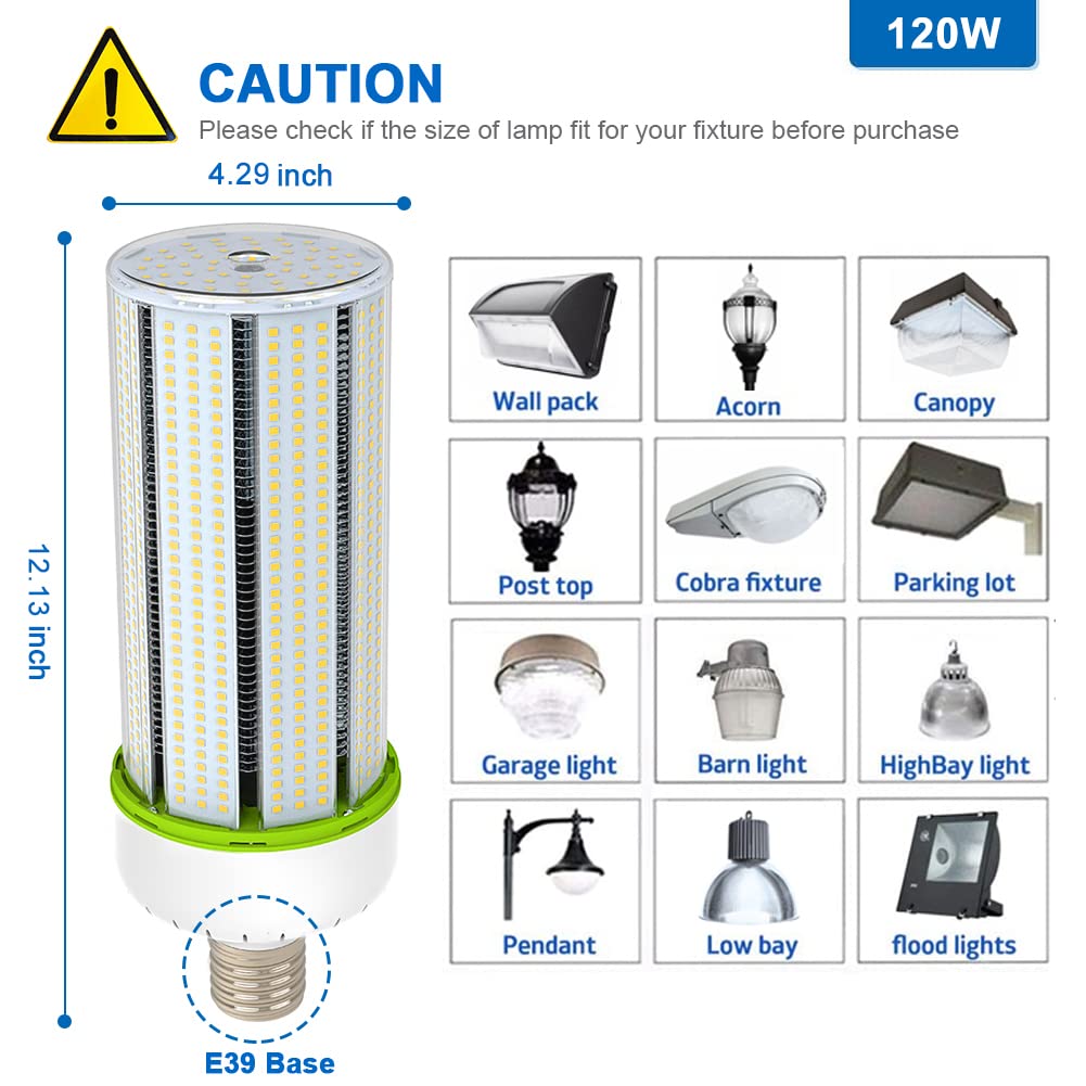 JESLED 120W LED Corn Cob Light Bulb, 5000K Daylight E26/E39 Mogul Base Corn Bulb Replacement Metal Halide HPS CFL HID Lamp for Large Area Lighting Warehouse Parking lot Canopy High Bay Light