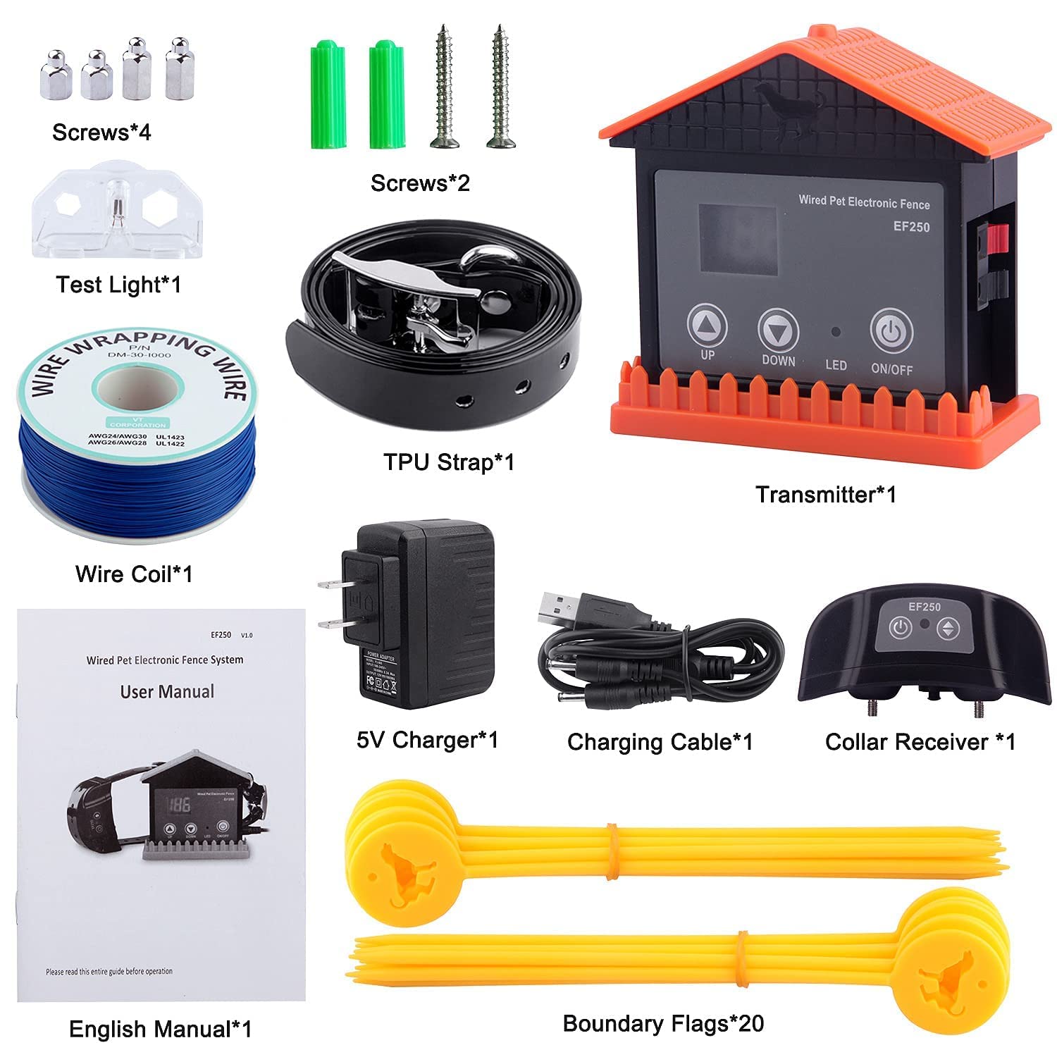 In-Ground Dog Fence System for Dogs and Cats, Underground Wired Electric Pet Fence Containment System with Waterproof & Rechargeable Training Collar (1 Set)