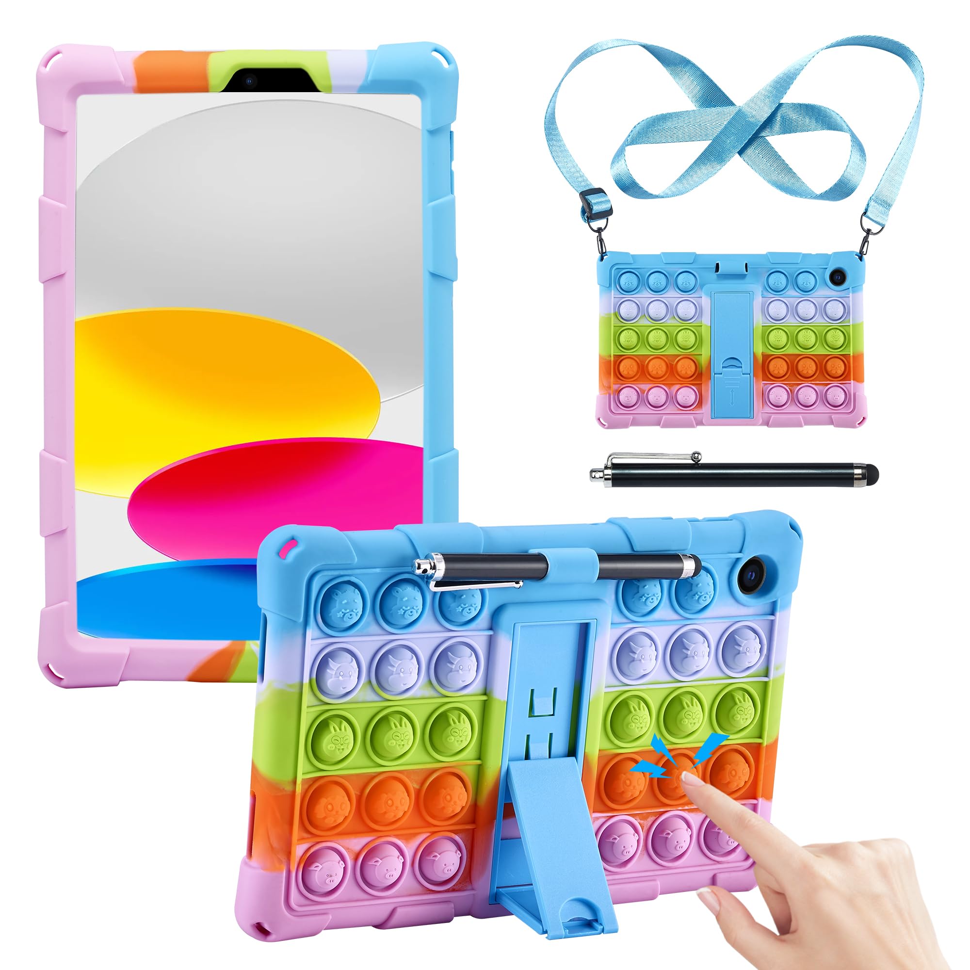 HminSen for TCL TAB 8 WiFi 9132X/for TCL TAB 8 LE 9137W Tablet Case, Kids Friendly Built in Stand Shoulder Strap Cover for TCL TAB 8 Plus 9138S/TCL Tab 8 LE/Tab 8 WiFi/Tab 8V Tablet (R-Blue)