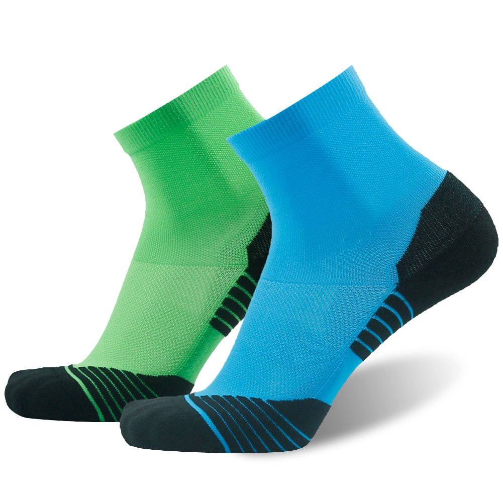 HUSO Tennis Socks for Men Women High Performance Comfort Fit Compression Quarter Running Cushion Socks 3 Pairs (Blue, Navy, Purple)