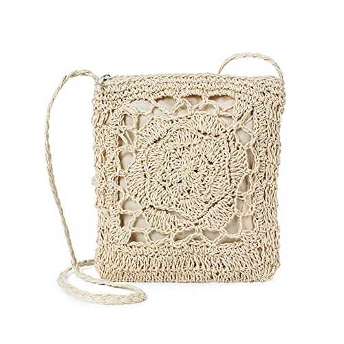 JOSEKO Straw Crossbody Bag Women Weave Shoulder Bag Summer Beach Wicker Purse