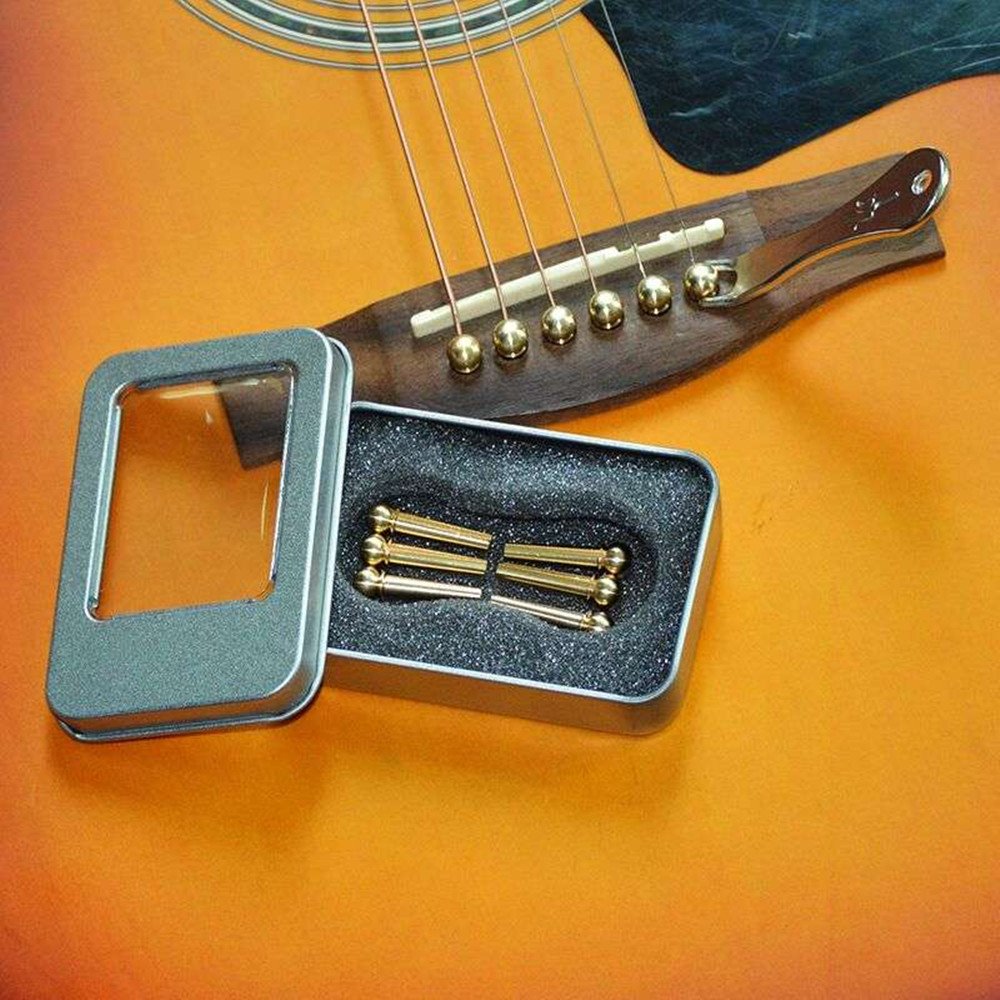 Imelod Guitar Bridge Pins Pegs Guitar Parts 6pcs Brass Copper for Acoustic Guitar With Guitar Bridge Endpin Replacement Parts for Guitar