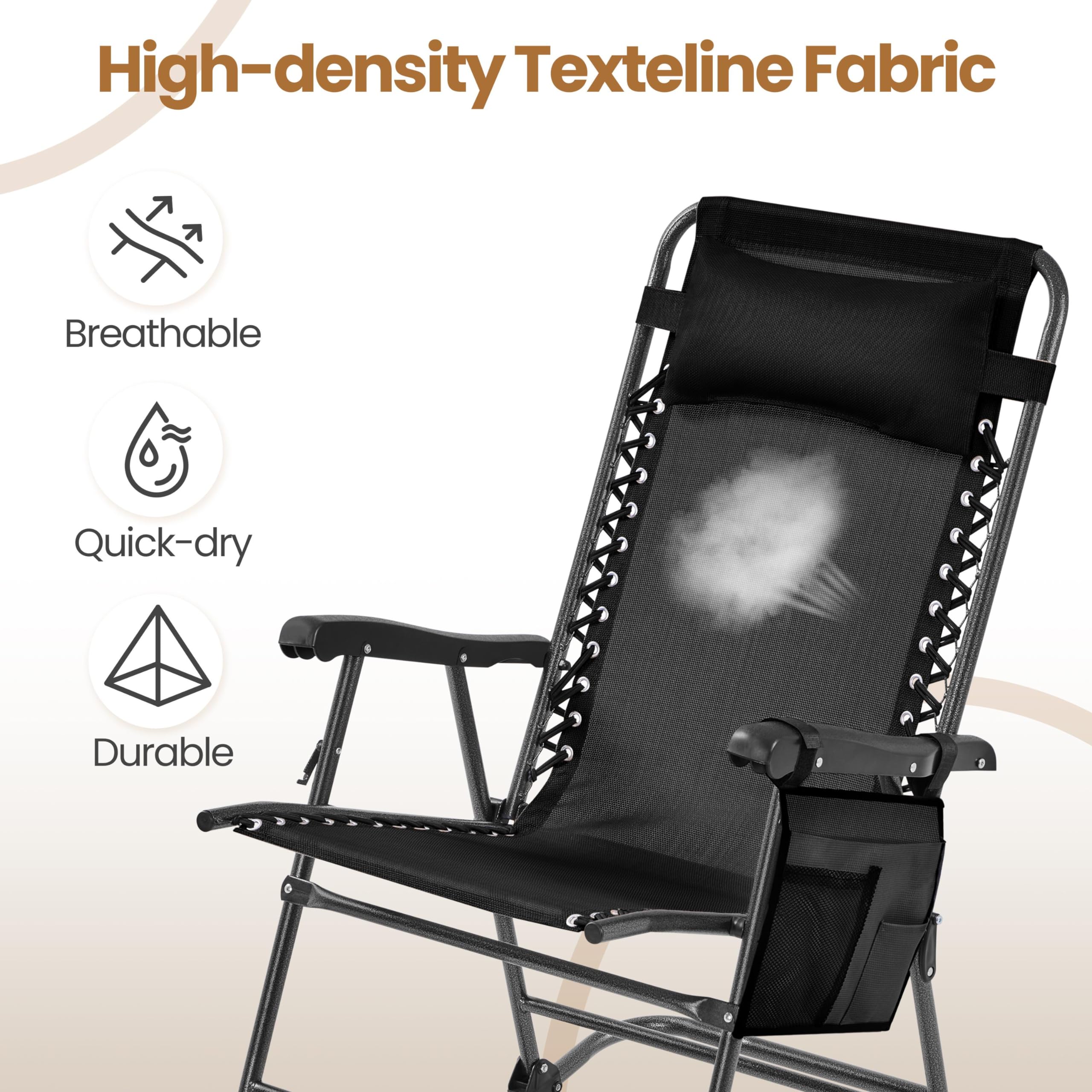 Yaheetech 2pcs 26in Rocking Chair Outdoor Zero Gravity Folding Chairs Rocking Chairs Foldable Outdoor Lounge Chair for Outside Lawn with Cupholder/Pillow Ergonomic Design for Rest
