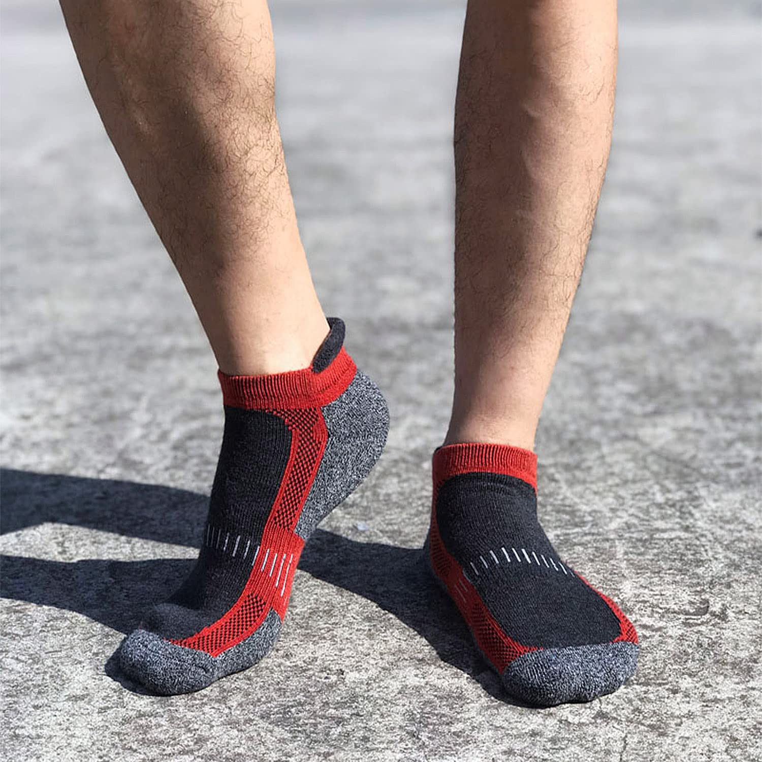 Men's Performance Cushion Cotton Low Cut Ankle Athletic Socks Heel Tab Running Socks(5 Pairs) (Five colors), 6-12