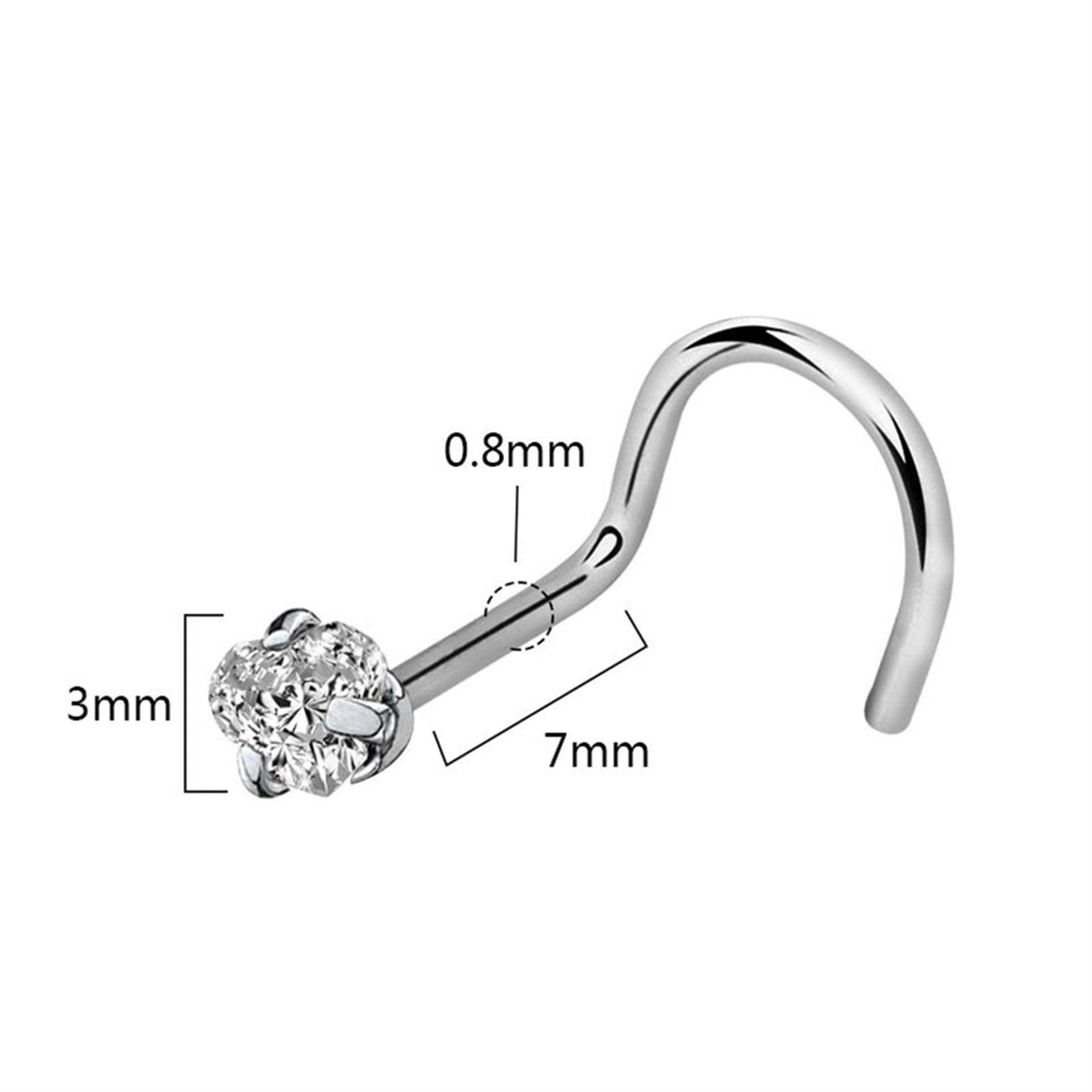 Journey Studio Nose Screw Studs Rings Set Simulated Crystal Cubic Zirconia Piercing Twist Screw Nose Ring for Women, Silver