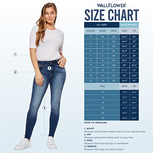 WallFlower Women's Size Juniors InstaSoft High-Rise Sassy Skinny Jeans (Standard, Noir, 14 Plus