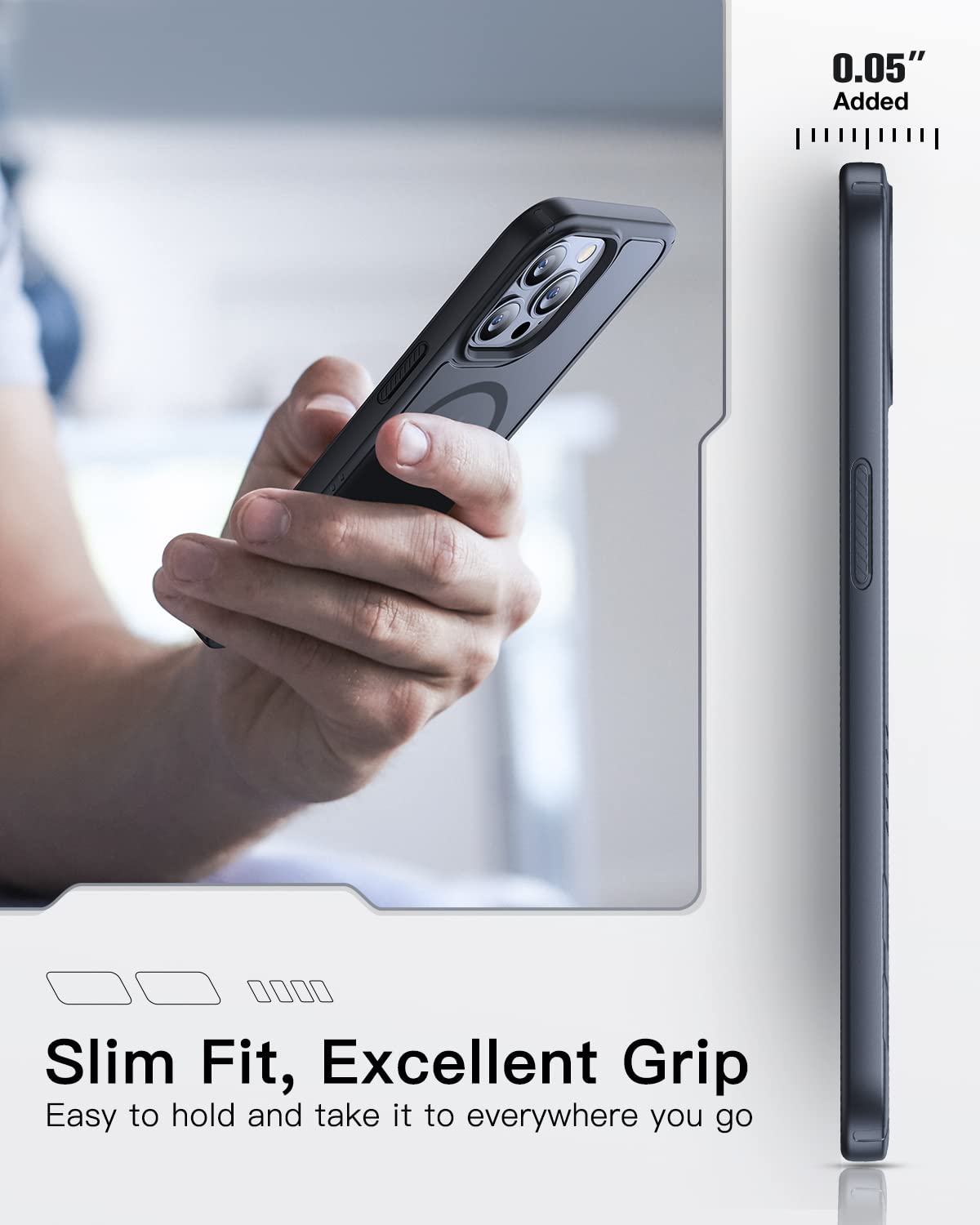 Humixx Magnetic Designed for iPhone 13 Pro Max Case, [12FT Mil-grade Drop Tested] [Compatible with MagSafe]Shockproof Translucent Matte Slim Protective Case for iPhone 13 Pro Max Phone Case 6.7" Black