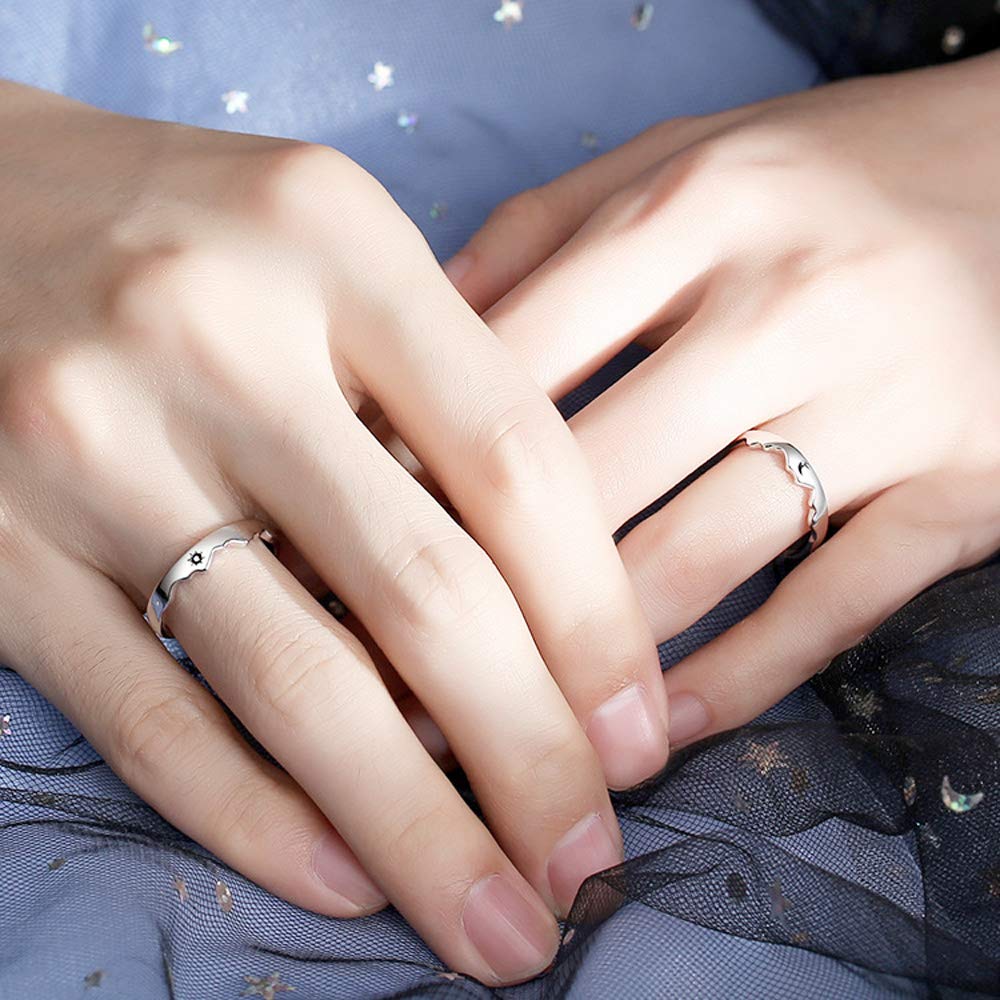 Jemant Sun Moon Rings For Couples Best Friends Adjustable Engraved Cute Aesthetic Mountain Ocean Promise Relationship Matching Couples Rings For Him And Her Set Valentine's Day Gifts