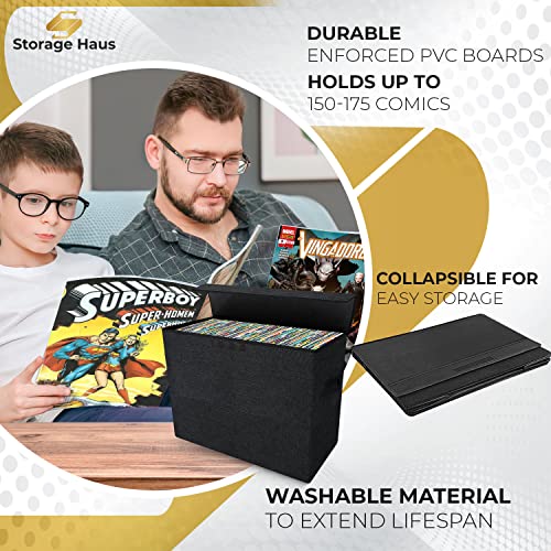 Storage Haus Comic Book Storage Box, Water-Resistant Comic Short Box with lids - Holds 150-175 Comics Heavy Duty Short Comic Bin With Non-Slip Bottom - Collapsible Stackable Comic Book Bin (5)