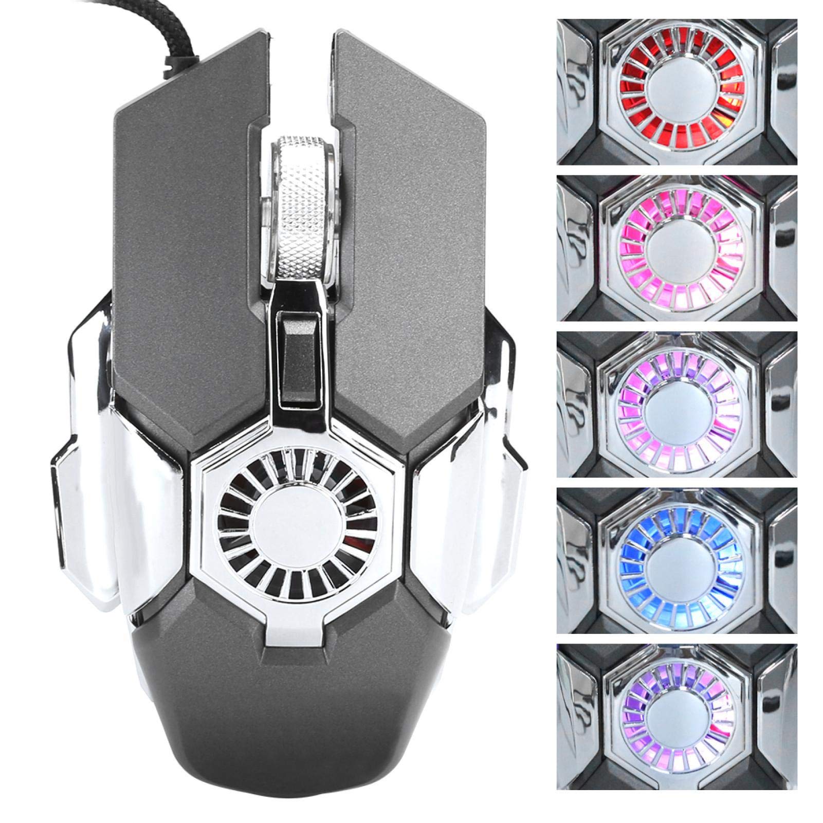 Kafuty-1 RGB Wired Gaming Mouse,RGB Backlit 6400 DPI Adjustable Ergonomic Mouse with 6 Buttons,Macro Programmable USB Gaming Mice with Cooling Fan for PC Gamers