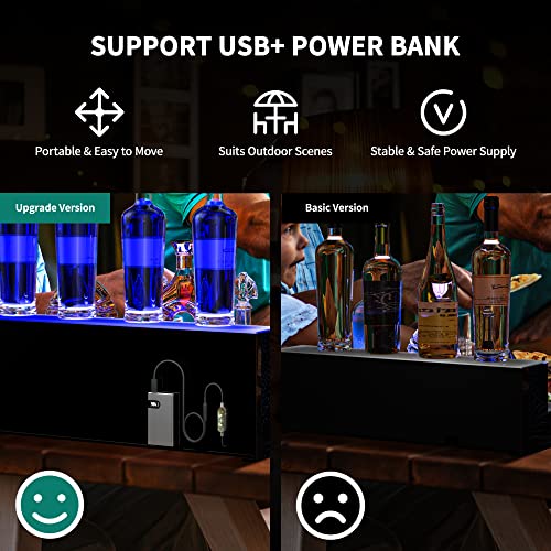 YITAHOME LED Lighted Liquor Bottle Display Shelf Supports USB & Power Bank, 2-Step 48-inch Bar Liquor Alcohol Shelf for Home Counter Party, Acrylic Mounted Whiskey Rack Stand with Remote & App Control