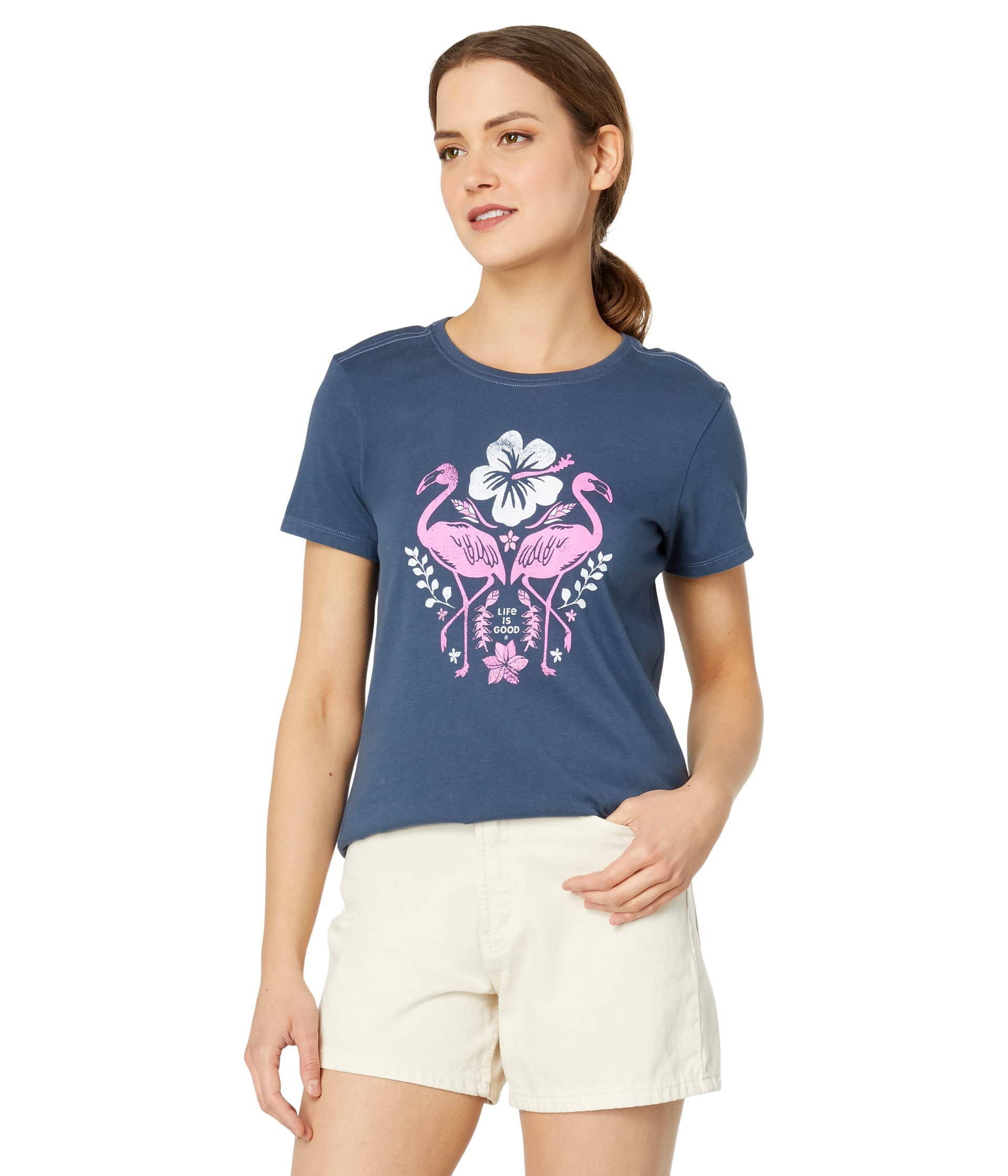 Life is Good Flamingo Garden Short Sleeve Crusher™ Tee Darkest Blue XL (US 16-18)