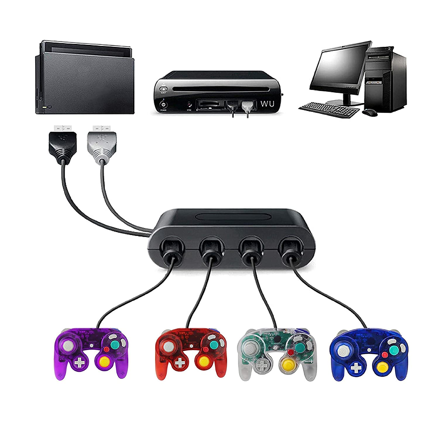 HEARNOX Switch OLED Gamecube Controller Bundle - with 4 Extension Cords 4 Joycon Grips