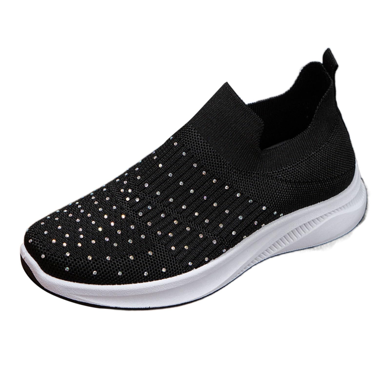Htmbrou Women's Rhinestone Mesh Orthopedic Sneakers Mesh Walking Shoes Crystal Glitter Slip On Breathable Arch Support Sock Sneaker B-White
