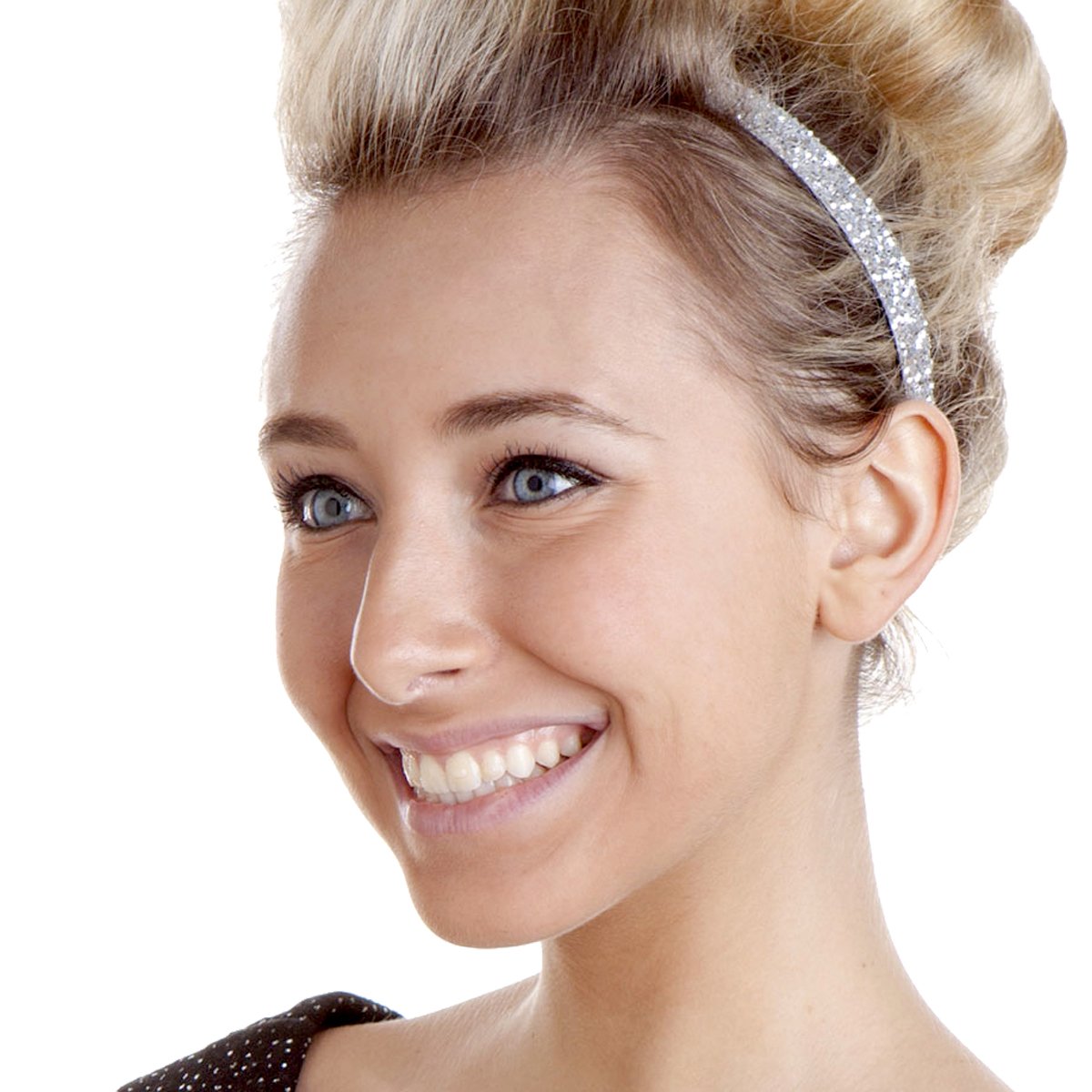 Hipsy Women's Adjustable NO SLIP Skinny Bling Glitter Headband Multi 3pk (Black/Gold/Silver)