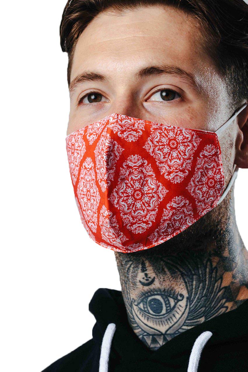Hype ADULT RED DAMASK PATTERN ADJUSTABLE FACE MASK