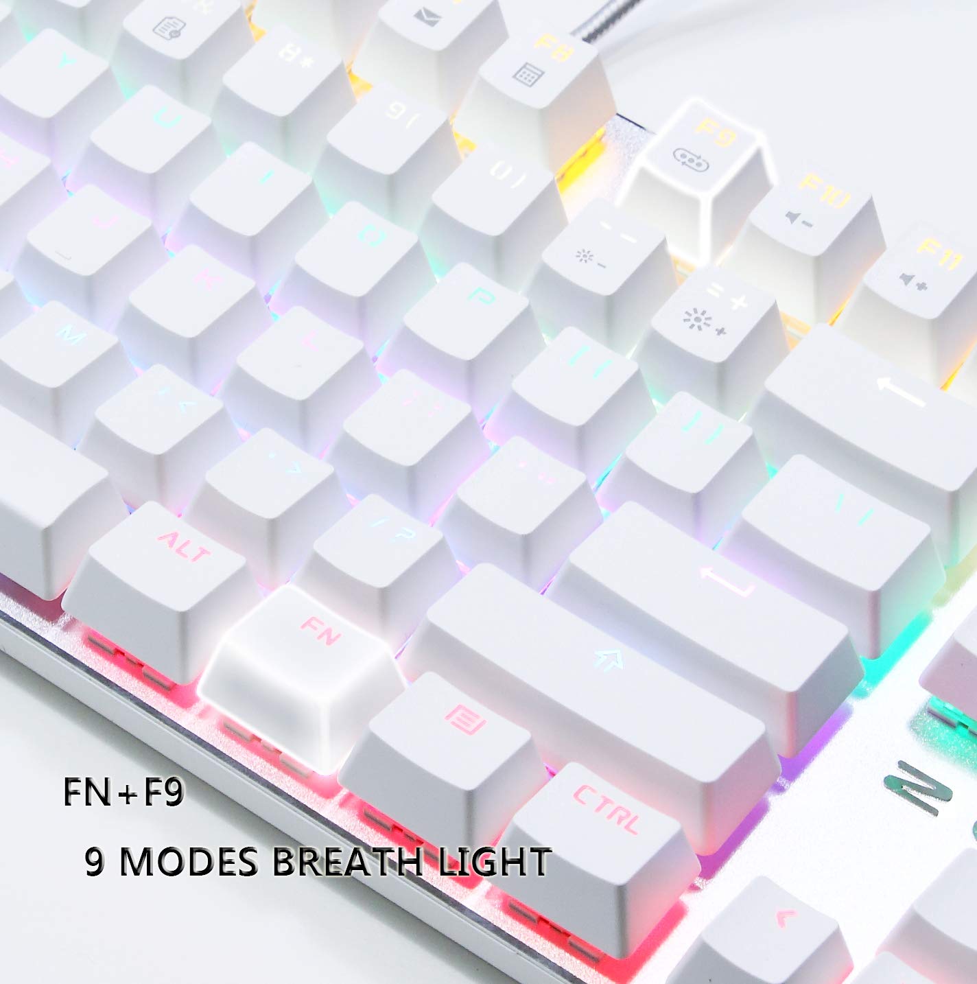HiveNets 87 Keys Mechanical Gaming Keyboard US Layout Blue Switches Anti Ghosting with LED Breathing Backlit (White)
