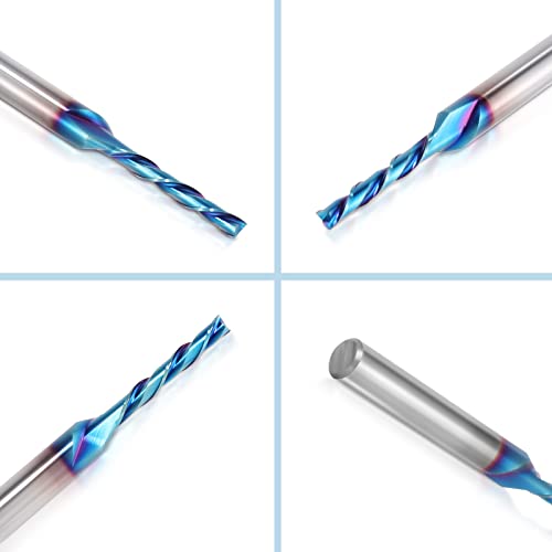 HQMaster 5 Pcs Spiral CNC Router Bits Set Down Cut 1/4β Shank Solid Carbide Spiral Downcut CNC Bits with Nano Blue Coating End Mill for Wood Cut Carving Engraver 1/8" Cutting Dia.