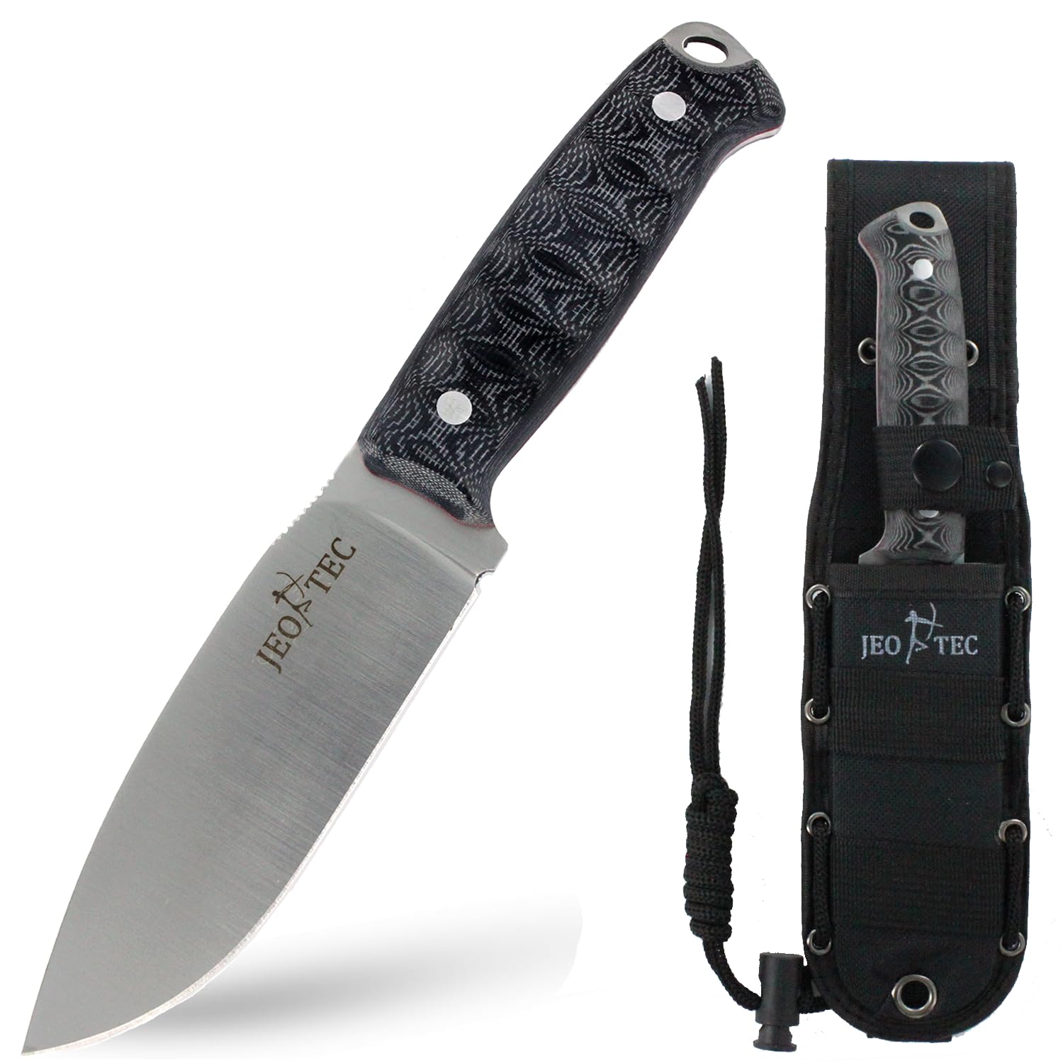 JEO-TEC nº3 Bushcraft Survival Knife | Full Tang Fixed Blade Outdoor Camping Utility Hunting Knife in Nylon Sheath | MOVA Steel | Gift for Him