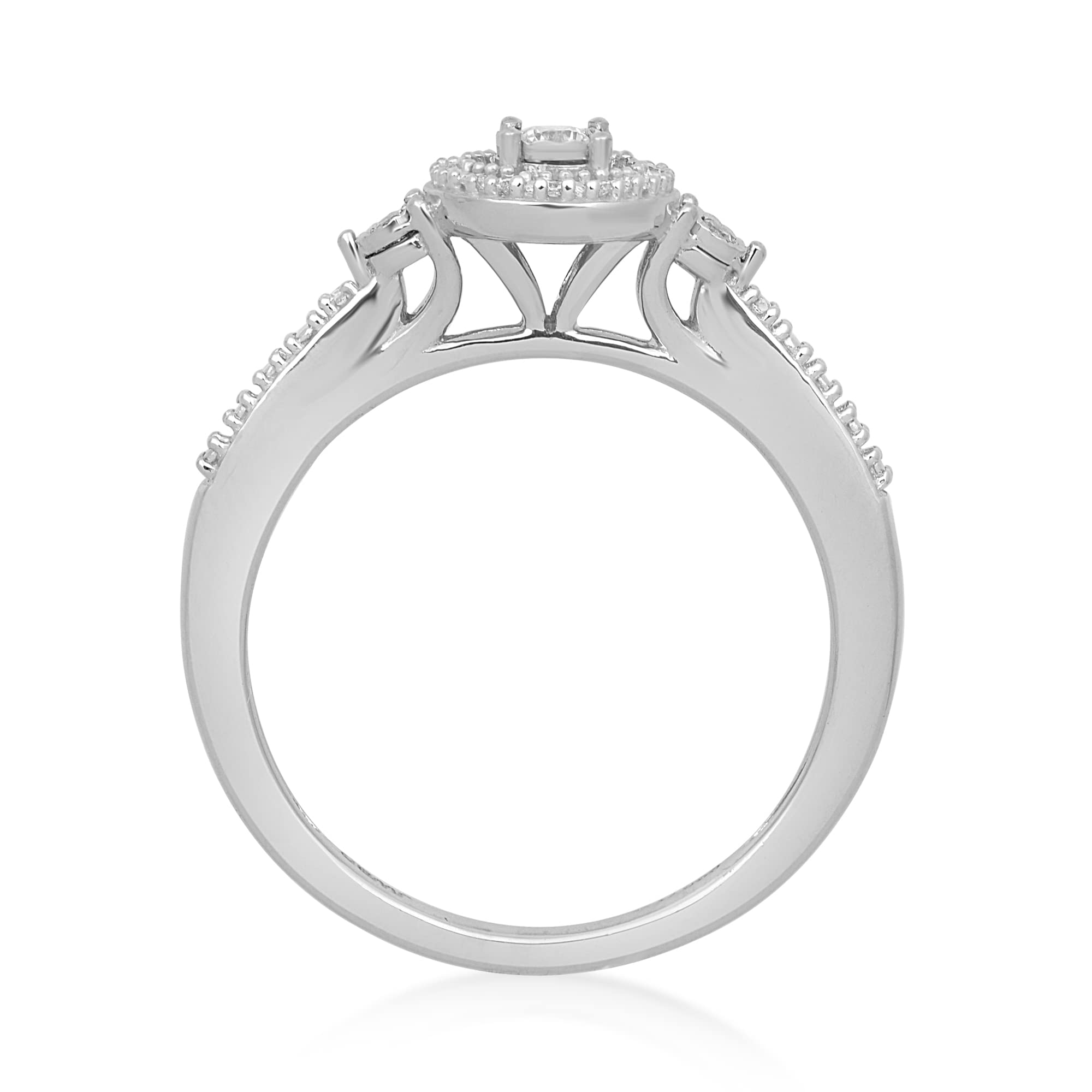 Jewelili Sterling Silver 1/10 Cttw Natural White Round Diamond Miracle Plate Halo Engagement Ring, Size 7