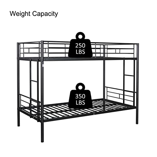 HomSof Metal Twin Over Twin Bunk Bed with 2 Side Ladders,Made of Heavy Duty Steel, for Kids Teens Adults,Black
