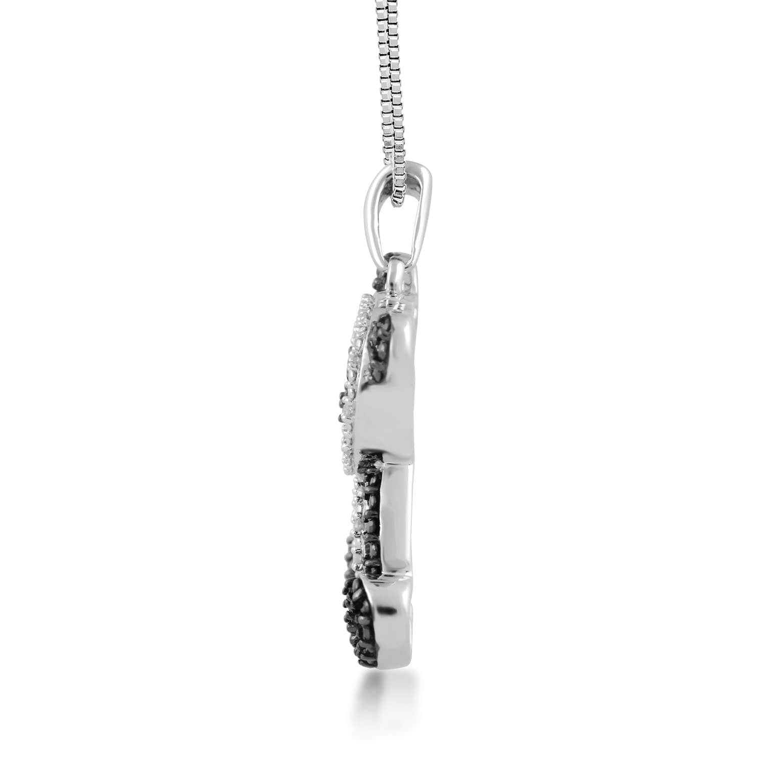 Jewelili Sterling Silver 1/10 Cttw Treated Black and Natural White Round Diamond Panda Pendant Necklace, 18" Box Chain
