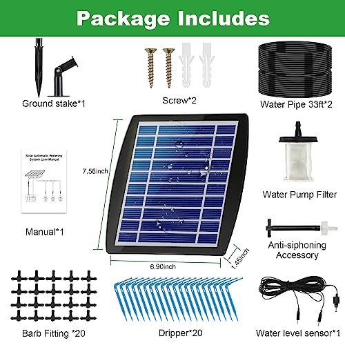 Solar Drip Irrigation Kit System with 12 Timer Modes & Anti-Siphoning Device, NVRGIUP Solar Powered Indoor Outdoor Automatic Plant Waterer Built-in 2200 mAh Battery & Enlarged Solar Panel Vacation Auto Garden Watering System for 20-30 Potted Plants in Gre