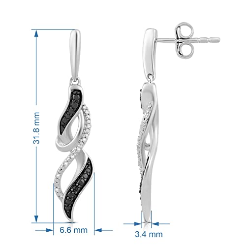 Jewelili Sterling Silver Treated Black and Natural White Round Diamond Accent Twisted Infinity Dangle Earrings