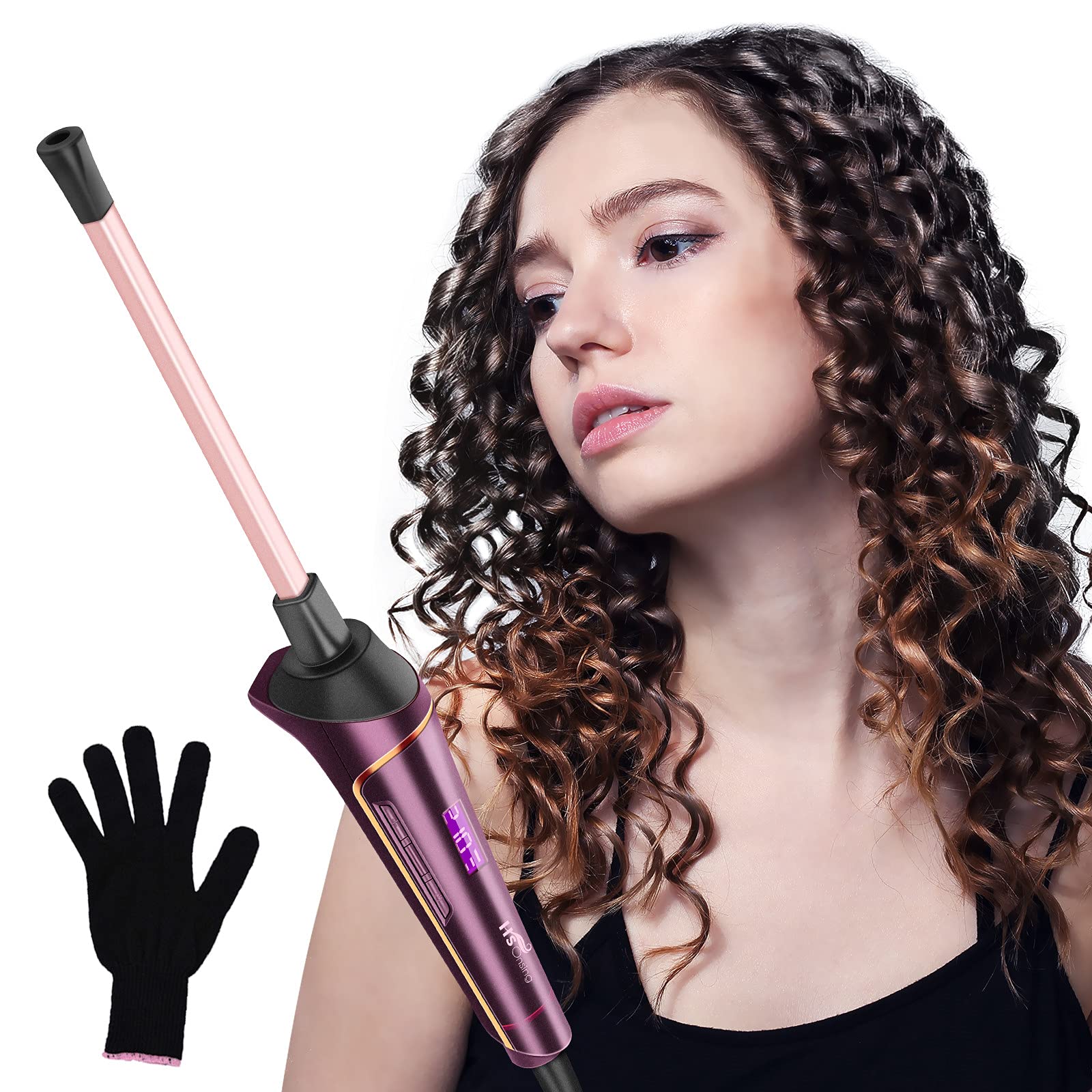 HS Onsing 3/8 Inch Small Curling Wand, Square Edges Mini Curling Iron Skinny Rectangular Ceramic Barrel Hair Curler, LCE Display, 10-Speed Temperature, Fast PTC Heating