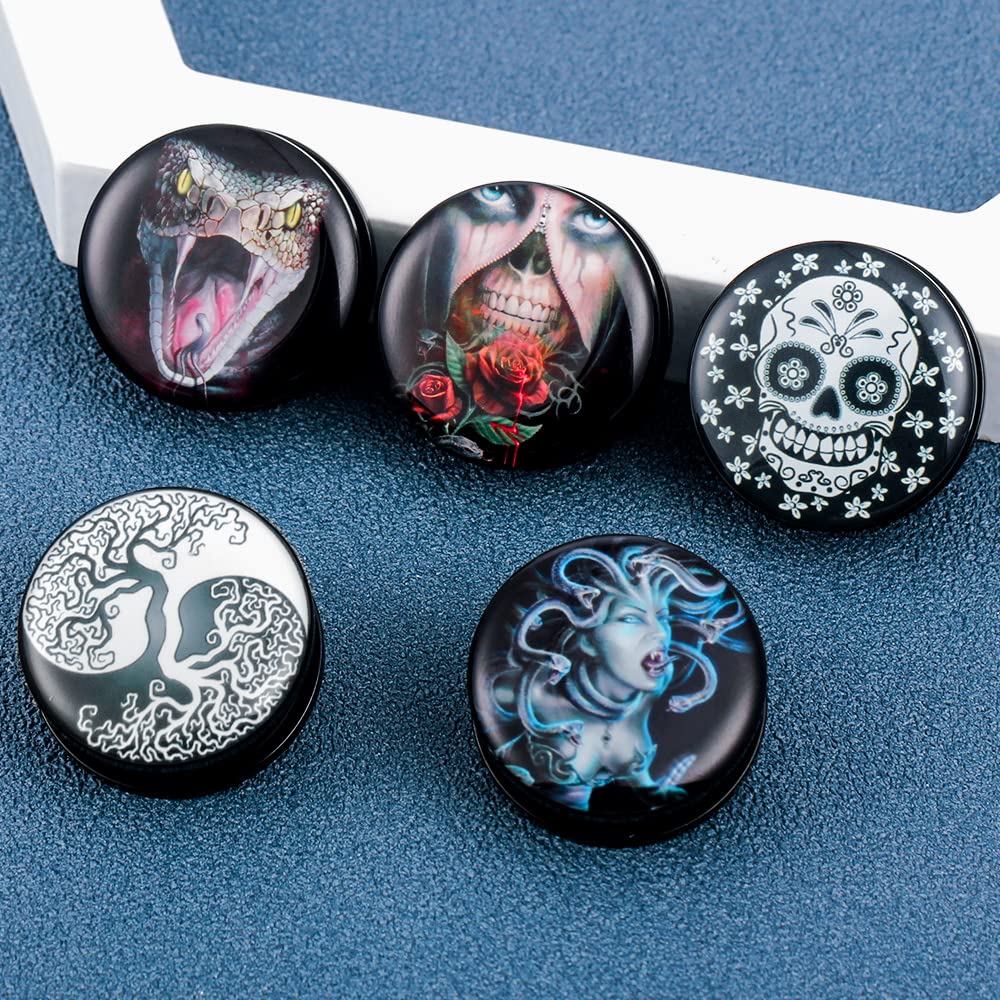 LADEMAYH 2 PCS Tree Pattern Ear Plugs Tunnels Gauges for Women - Black Stainless Steel 316L Body Piercing Basic Earrings for Stretched Earlobe 12mm=1/2"