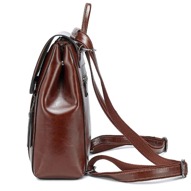Iswee Vintage Waxy Leather Ladies Backpack Purses for Women Backpack Style Anti-theft Casual Daypack Shoulder Bag Fashion Bag (Coffee)