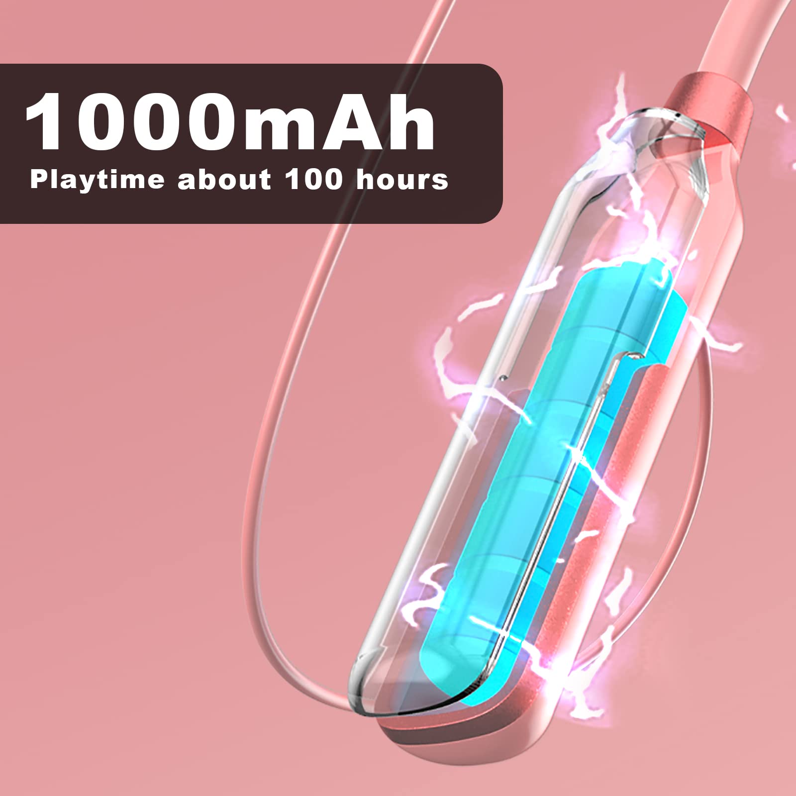GXNNDYMY Wireless Earbuds Bluetooth Headphones Neckband Sport Earbuds with 100 H Playtime, Noise Cancelling, HiFi Stereo Earbuds with Microphone, USB-C Fast Charging, Foldable (Pink)
