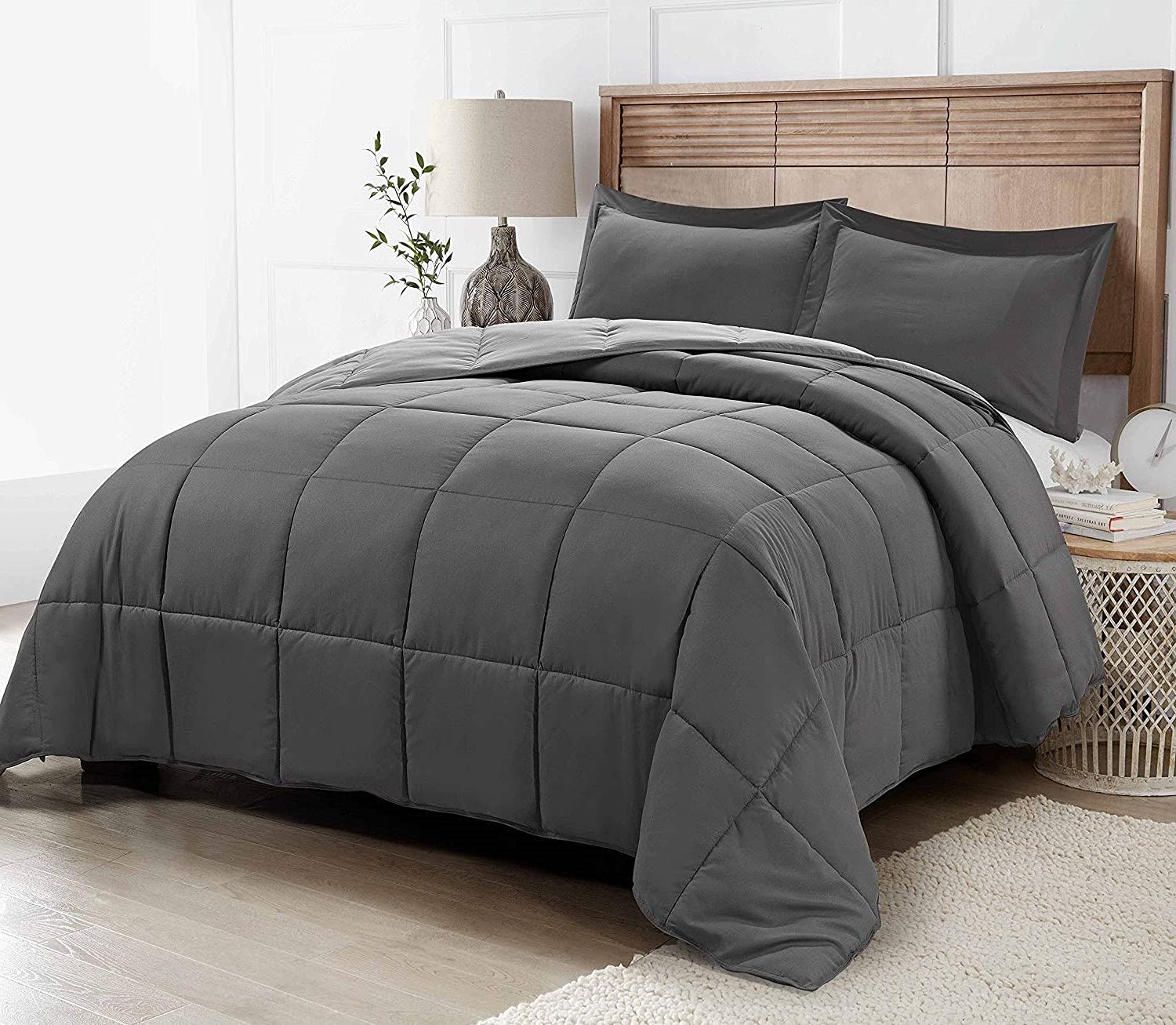 HUAJIE HJ 3 Pieces All Season Soft Comfortable Down Alternative Reversible Quilted Oversize Comforter Set School Dorm, Machine Washable