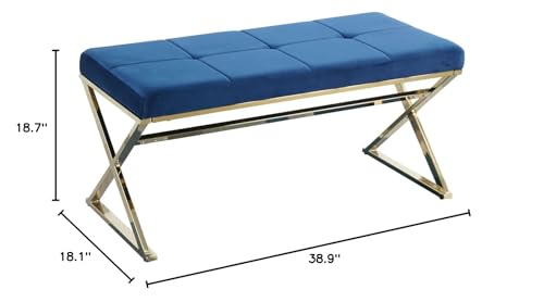GYZAD Modern Sofa Bench Bench-Dining Room Bench-with Stainless Steel and Velvet Ottaman,Bench Chair,Benches for Bedroom,Livingroom,Metal,Gold Plated Legs,Blue